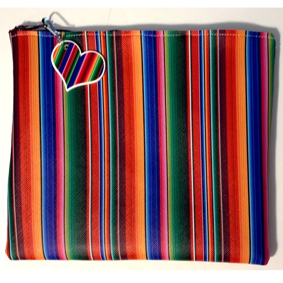 Bags | Serape Faux Leather Zip Pouch With Heart Charm | Poshmark
